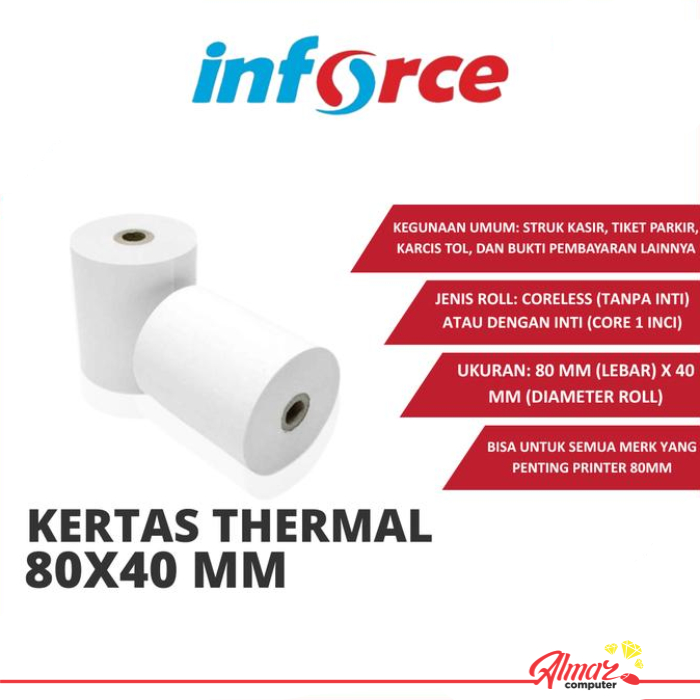 Jual KERTAS THERMAL 80X40 MM INFORCE PAPER ROLL STRUK NOTA TERMAL 80 40 ...