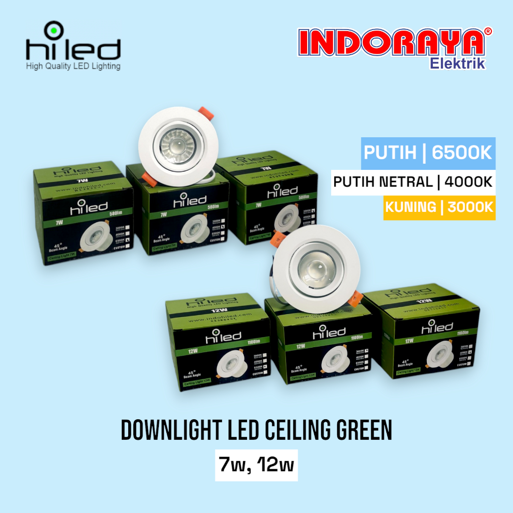 Jual LAMPU DOWNLIGHT LED CEILING GREEN 7W 12W | 3000K 4000K 6500K HILED ...