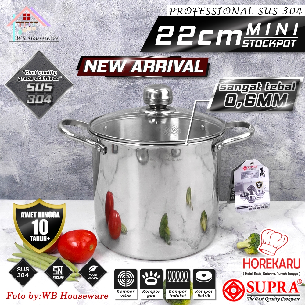Jual Supra Professional SUS 304 Mini Stockpot Stainless steel lid 22cm / panci sayur soup pot ...
