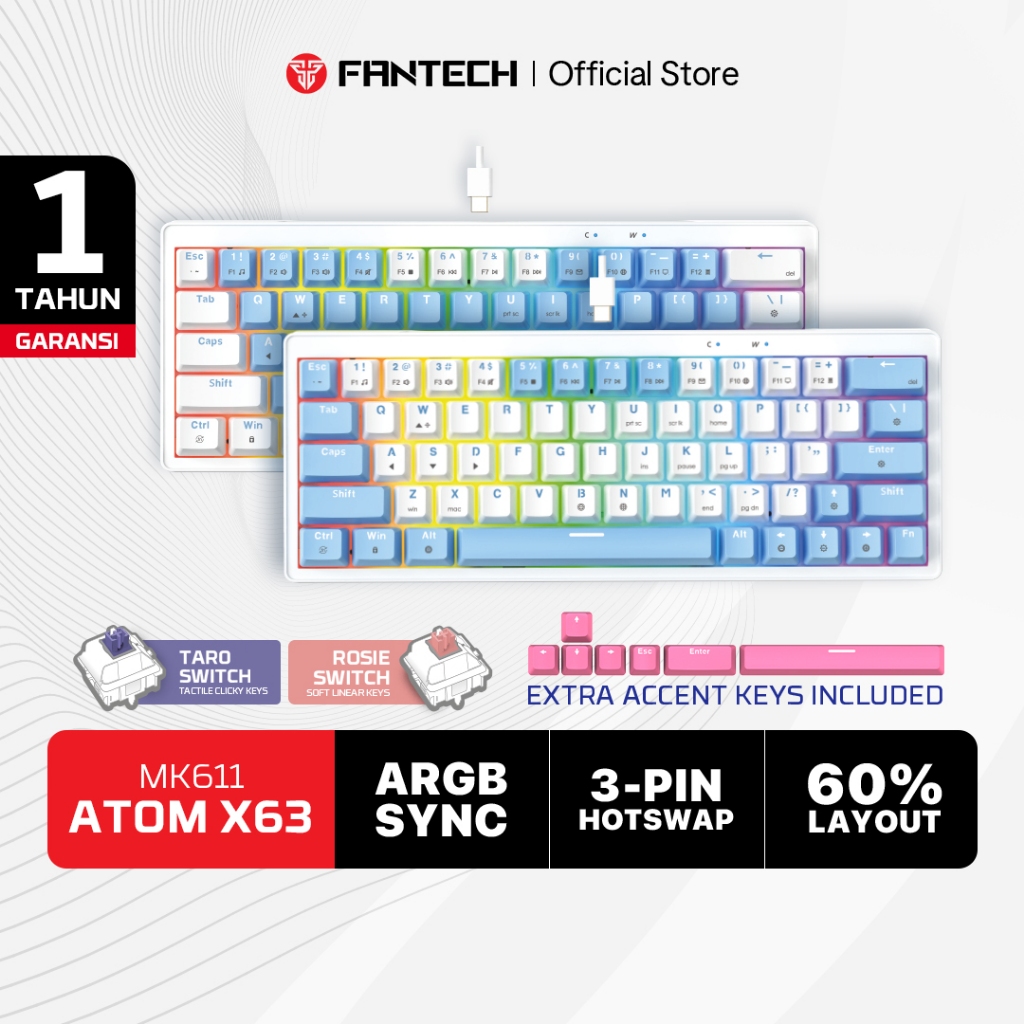 Jual Fantech ATOM X63 MK611 keyboard Mechanical Gaming Hotswap 3 Pin ...