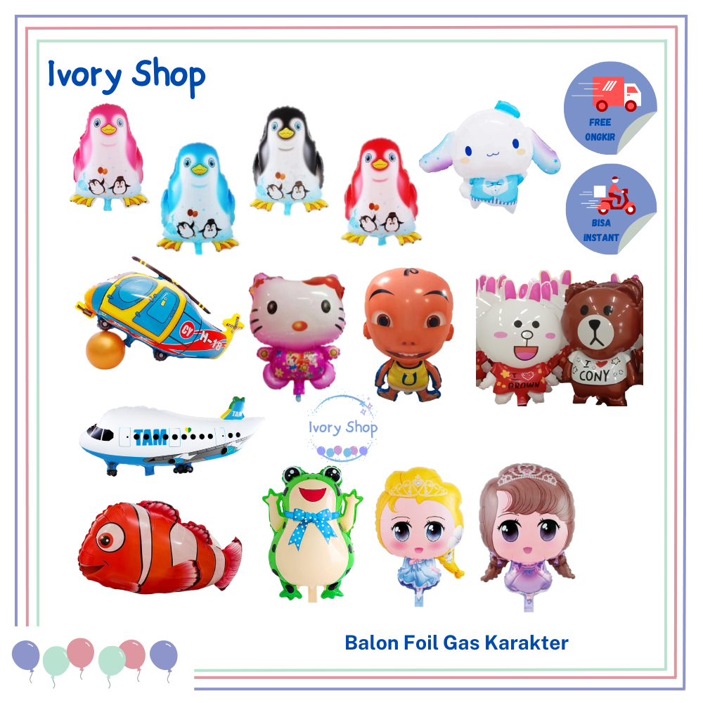 Jual Balon Gas Karakter Animal Penguin Nemo Hiu Katak Pesawat Hello ...