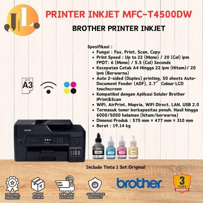 Jual Printer A3 InkTank Wireless BROTHER MFC-T4500DW | T4500 Duplex ...
