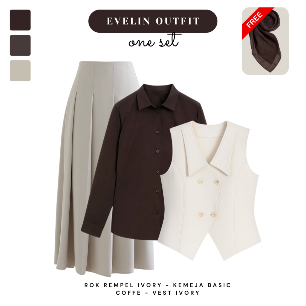 Jual One Set Outfit Wanita Kekinian (Kemeja Basic Coffee, Vest Kancing ...