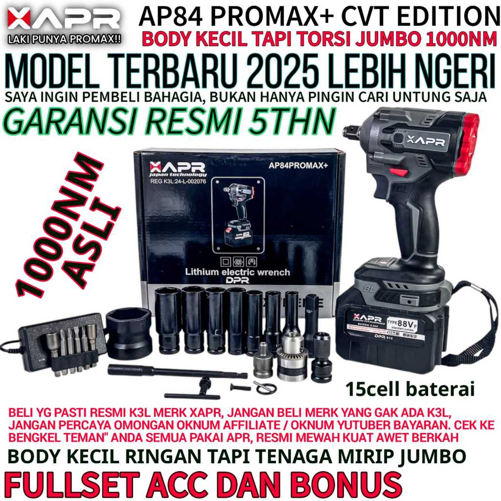 Jual APR BOR IMPACT WRENCH AP84PROMAX+ CVT EDITION 1000NM BODY KECIL ...