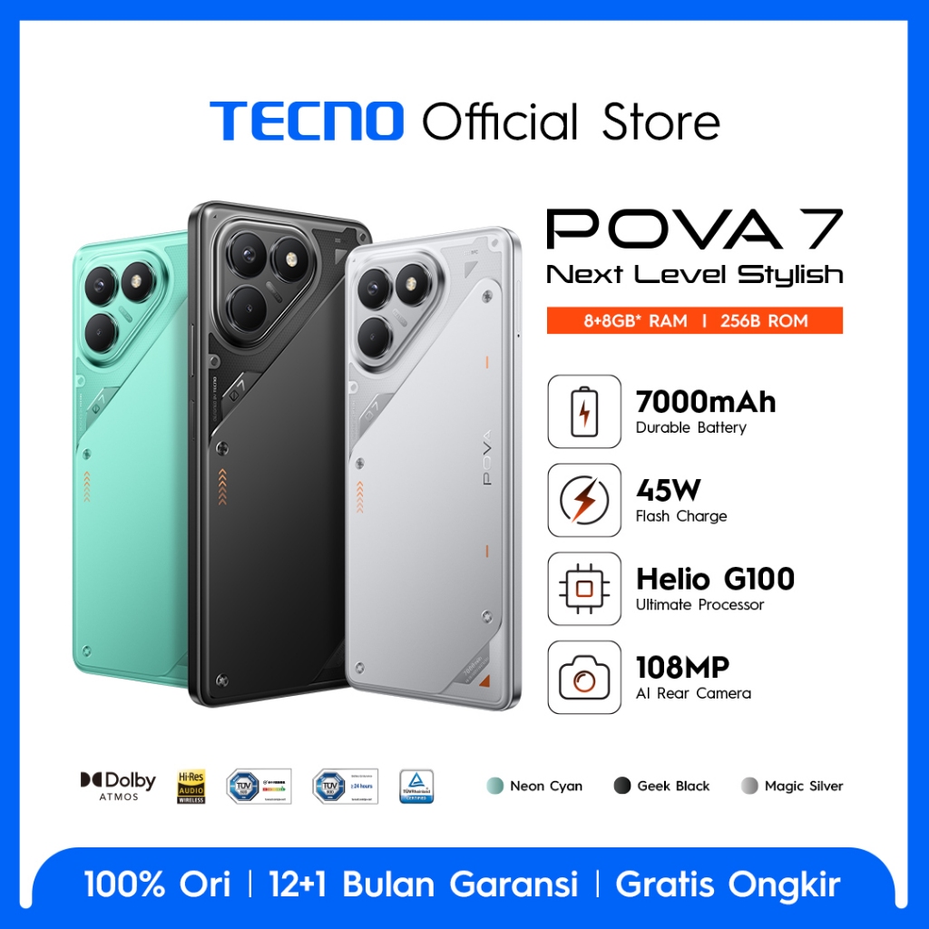 Jual TECNO POVA 7 8+8GB*/256GB, 7000 mAh, Mediatek Helio G100 Ultimate ...