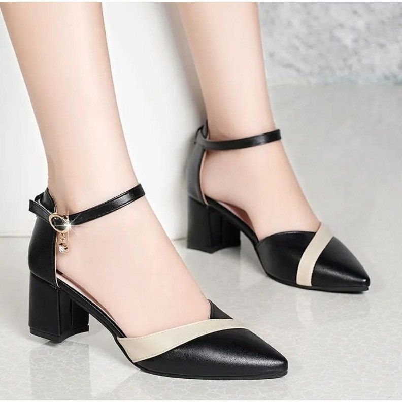 Jual SEPATU WANITA HITAM BLACK FASHION KOREA STYLE HIGH HEELS HAK KOTAK ...