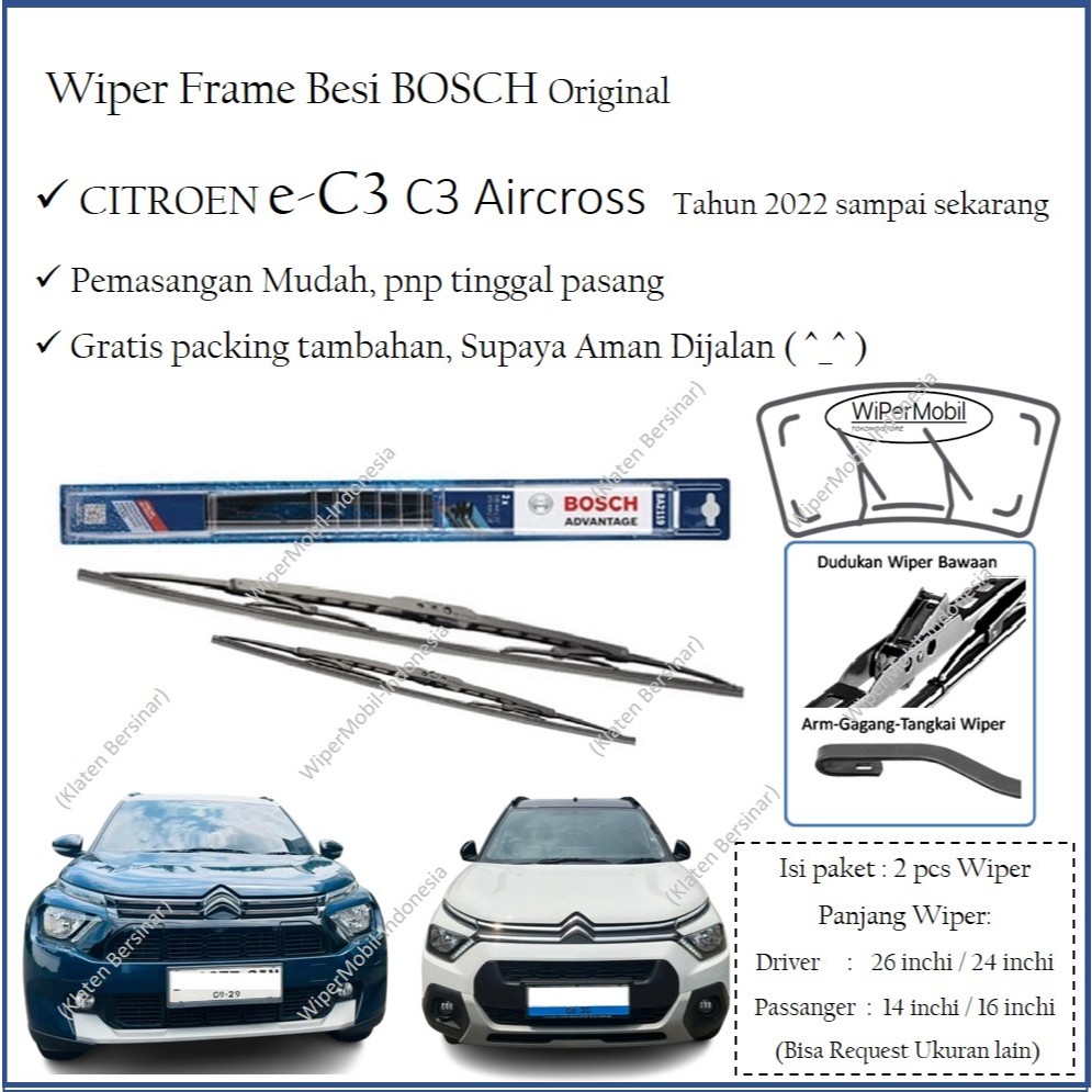 Jual Wiper Frame Besi Bosch Kaca Mobil Citroen C3 AirCross Citroen e C3 ...