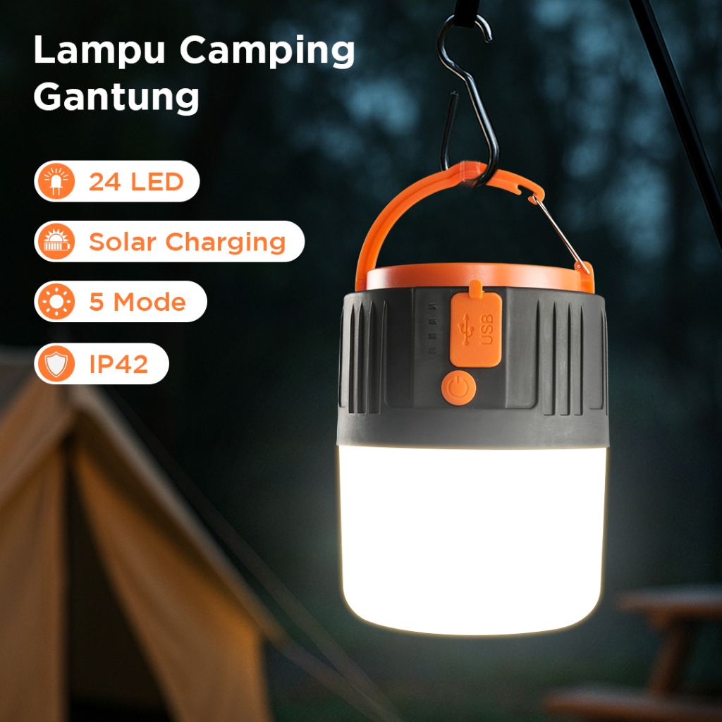 Jual Lampu LED Camping Gantung Solar Charge 24 LED Waterproof Outdoor ...