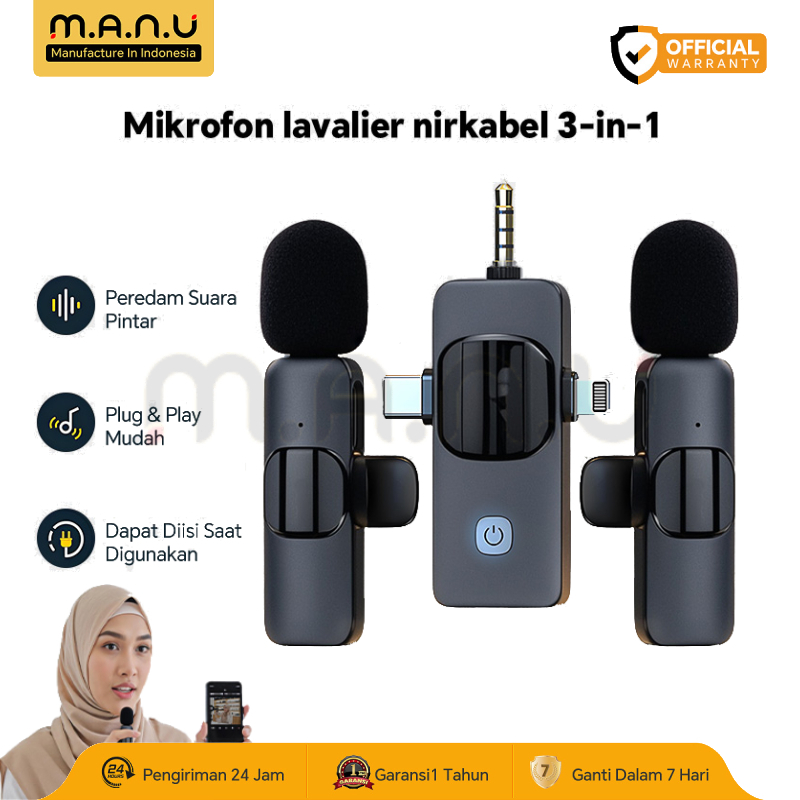 Jual MANU K15 Microphone Lavalier Wireless 3.5MM/Type-c/iOS 3 in 1 ...