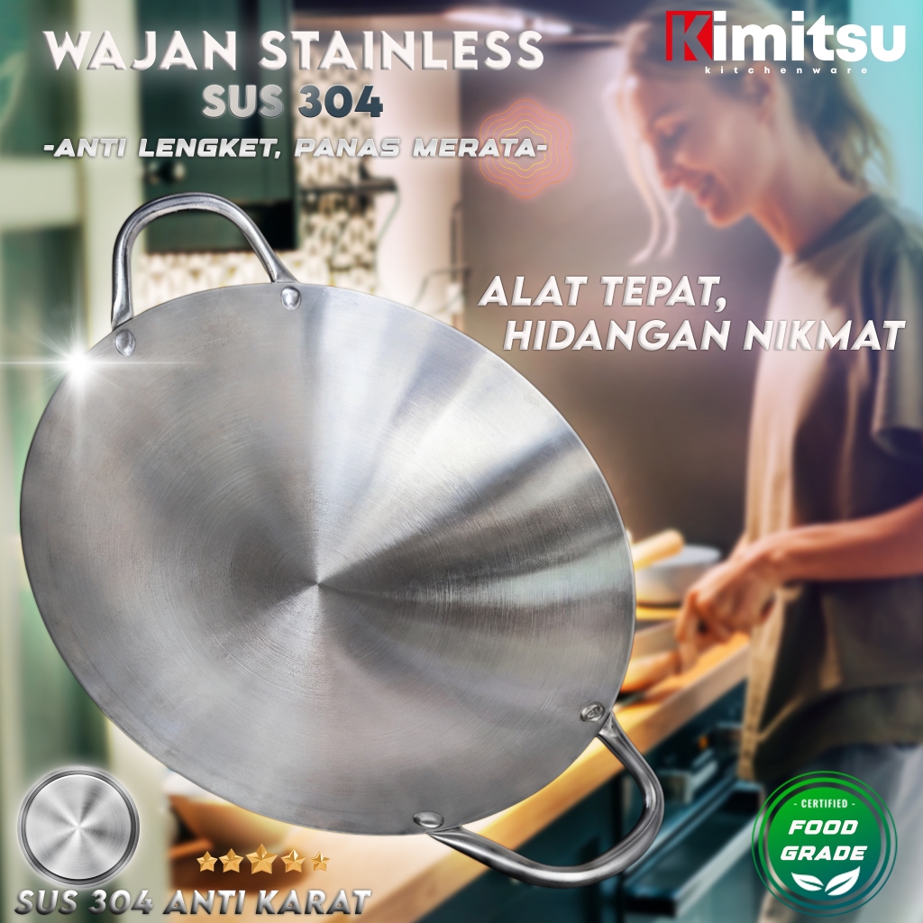 Jual Wajan Stainless steel anti lengket 30CM Tebal 1.5 MM, Kuali Besar ...