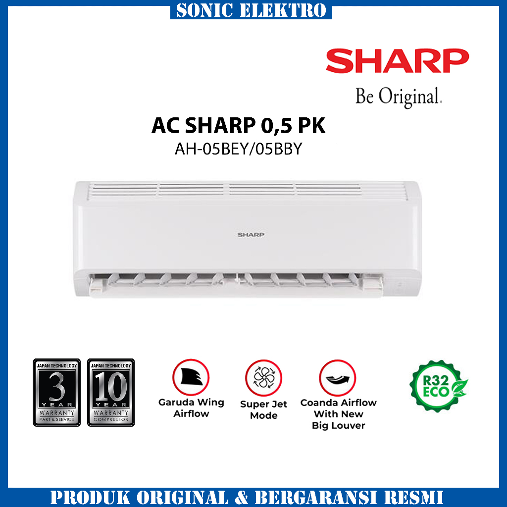 Jual AC SHARP 0,5 PK AC SHARP 1/2 PK AH-5BEY/5BBY R32 Garansi Resmi 10 ...