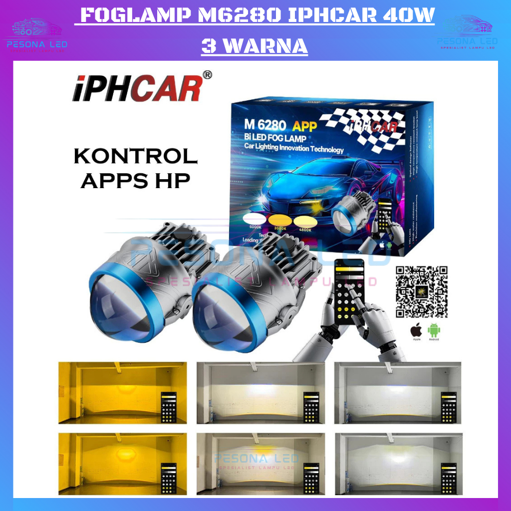 Jual Foglamp M6280 APP IPHcar 40W atur warna applikasi hp fog lamp ...