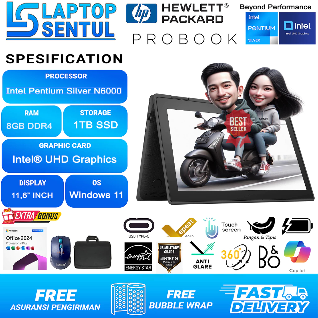 Jual Laptop Touchscreen HP ProBook X360 11 Intel Pentium N6000 RAM 8GB ...