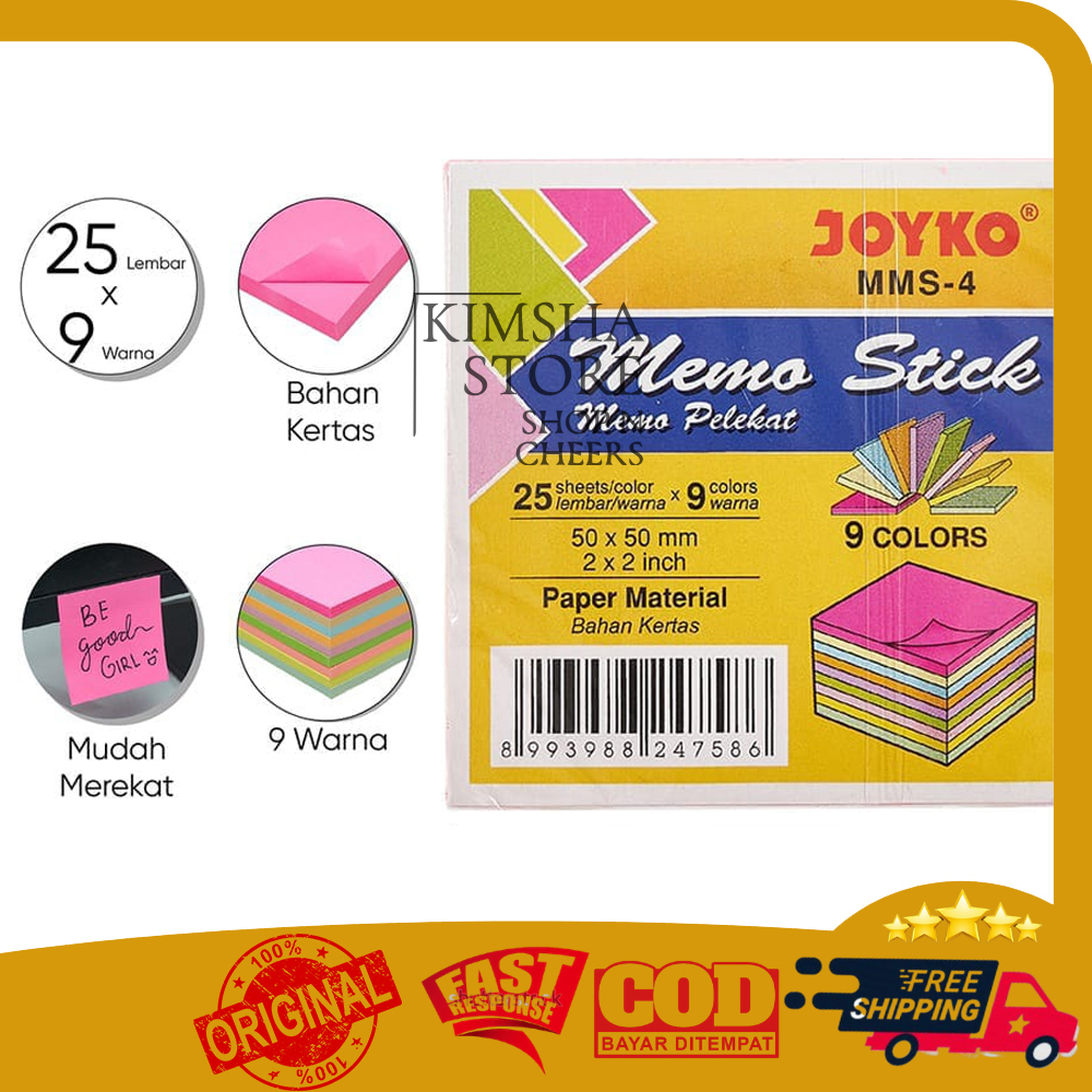 Jual Memo Sticky Notes Kertas Tempel Joyko MMS-4 Alat Tulis ...