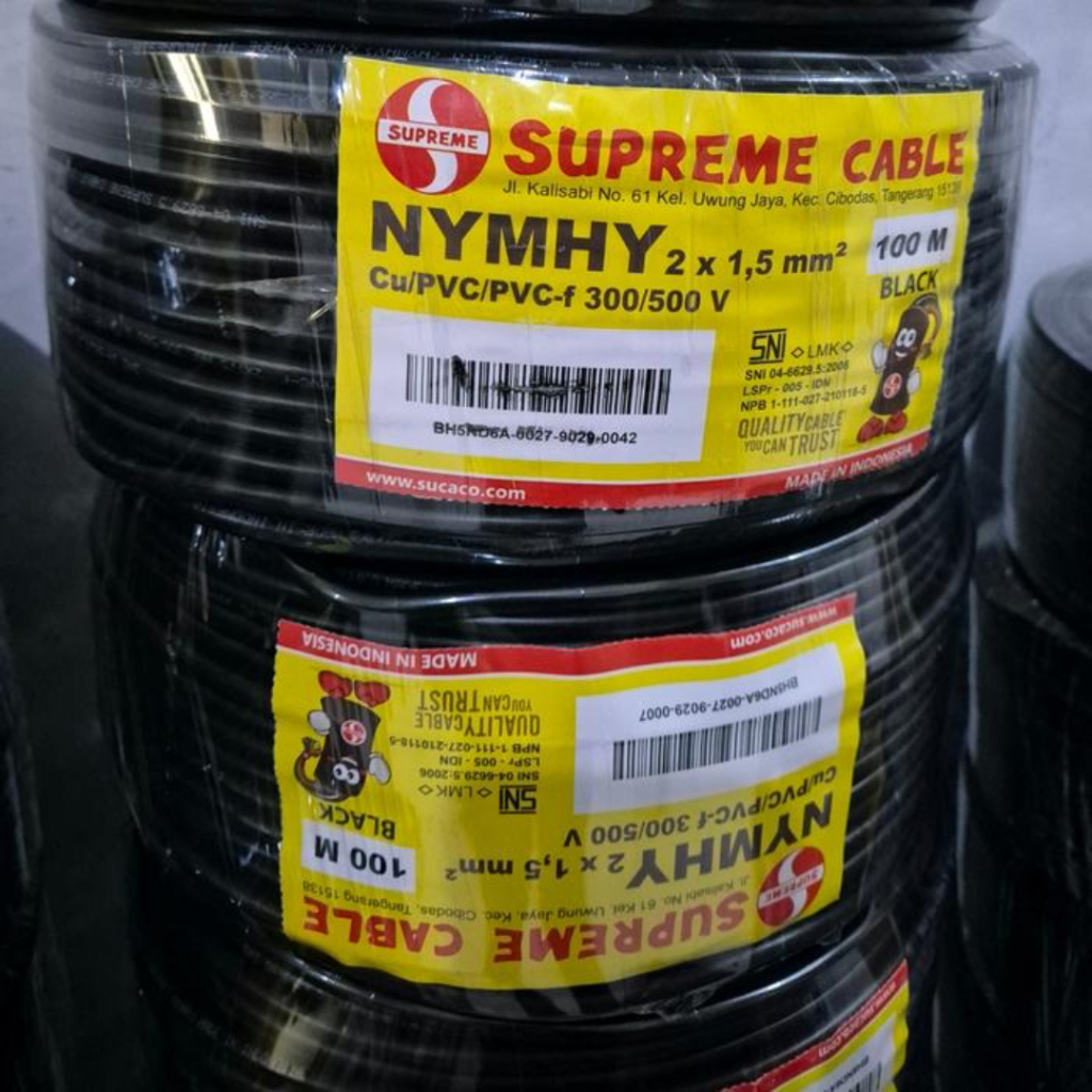 Jual Kabel listrik serabut NYYHY NYMHY 2x1.5 Supreme 2 x 1,5 mm 1 roll 100 meter Hitam Black ...