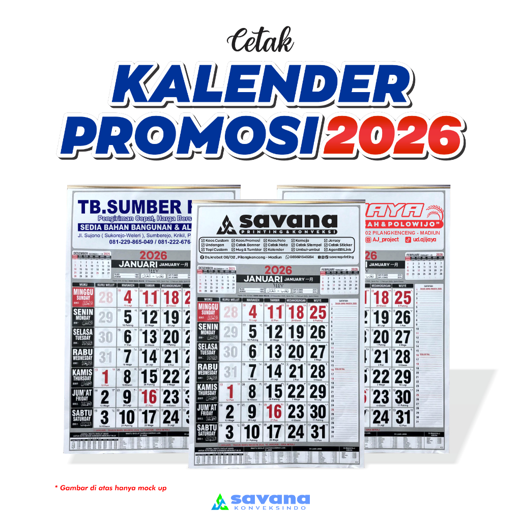Jual Kalender Dinding Custom 2026 Kalender Promosi Usaha 2026 Isi 12 ...