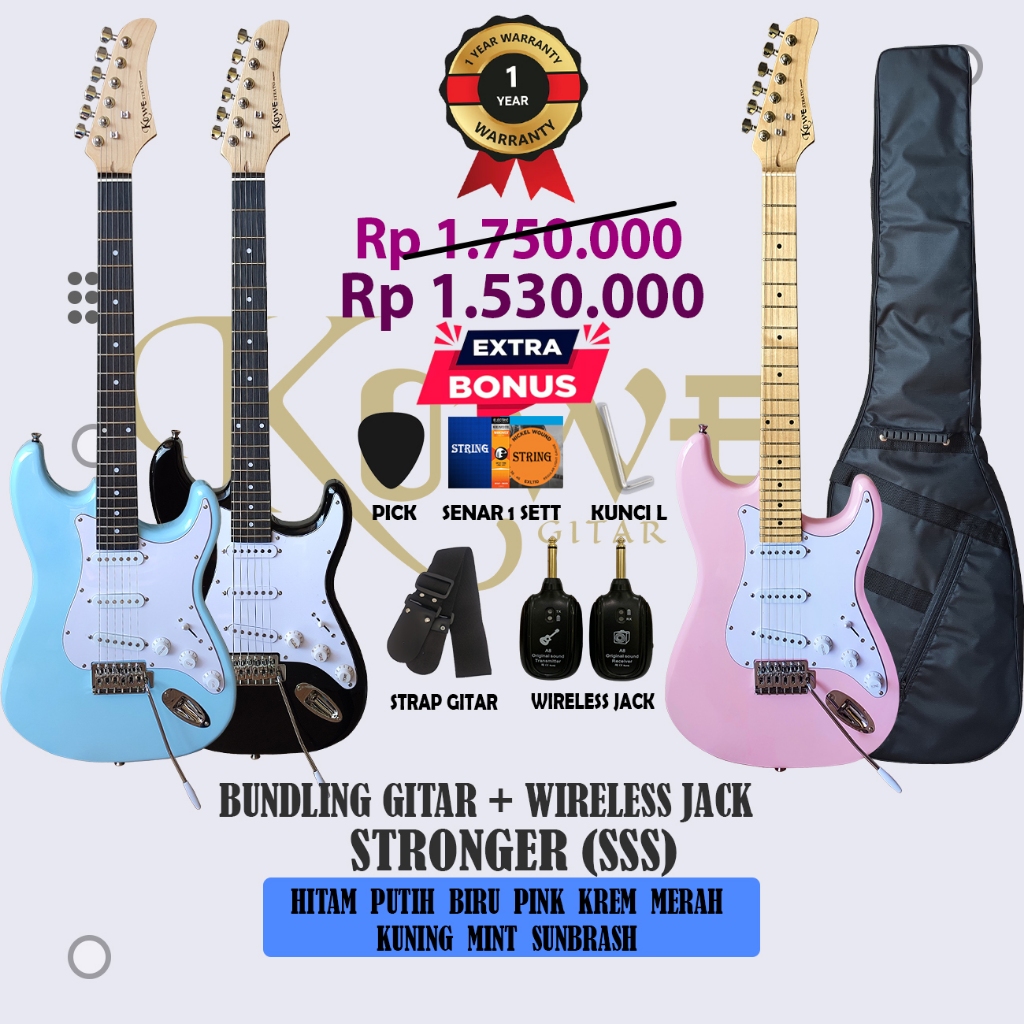 Jual Gitar Listrik Kowe Stronger (SSS) Paket Bundling Wireless Jack ...