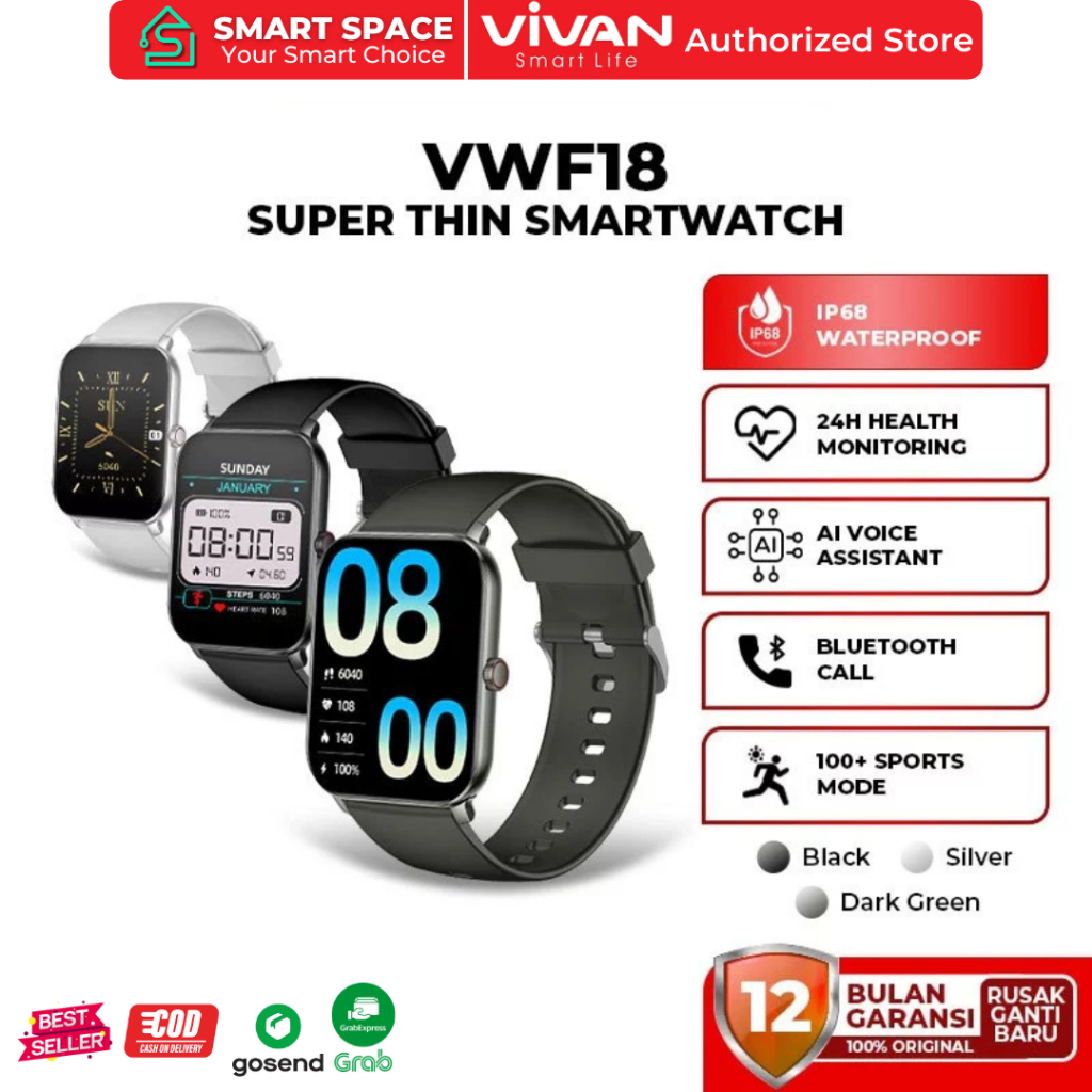 Jual VIVAN Smartwatch VWF18 | Waterproof IP68 | 100+ Sports Mode ...