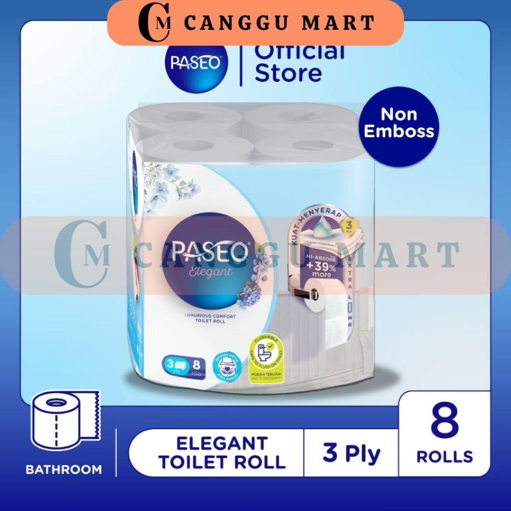 Jual Paseo Elegant Toilet Core Non Emboss 8 roll 300 sheets | Shopee ...