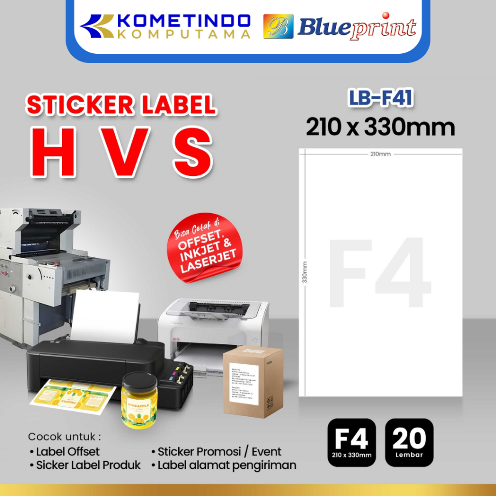 Jual BP-HVSLBF41 Kertas Sticker Label HVS Doff F4 BLUEPRINT 210x330mm ...