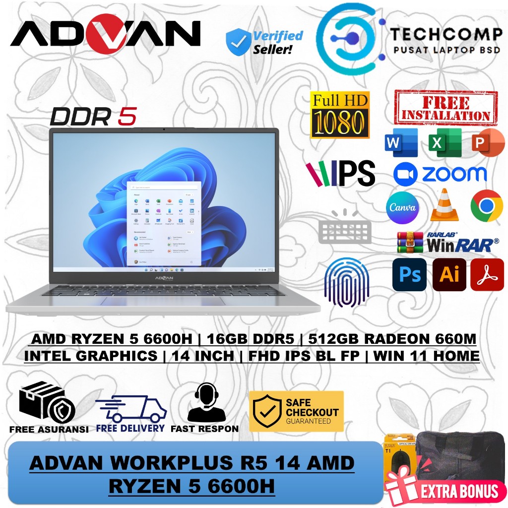 Jual LAPTOP KERJA ADVAN WORKPLUS R5 14 AMD RYZEN 5 6600H 16GB DDR5 ...