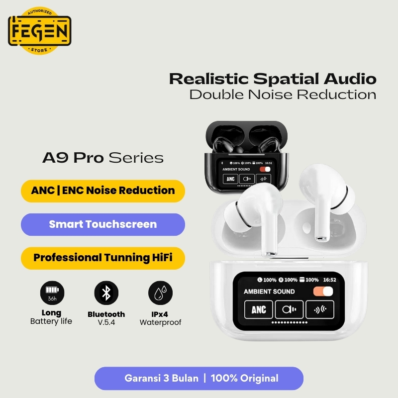 Jual FEGEN A9 Pro True Wireless LED Touch Screen ENC+ANC Earphone Bluetooth V5.4 Bass TWS IOS ...