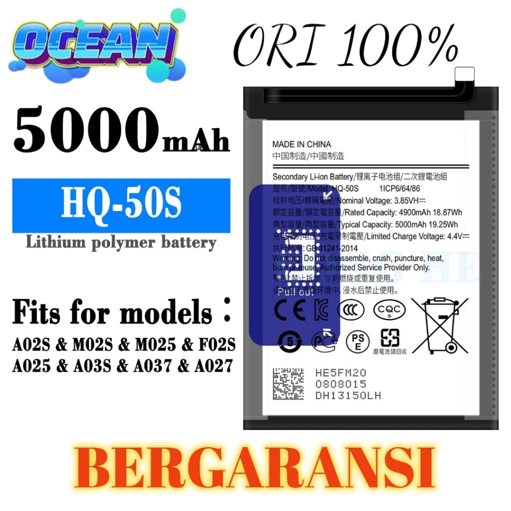 Jual Baterai Batre Samsung A02S A03S A025F A037F Batrei Batrai HQ50S Battery Original 100% ...