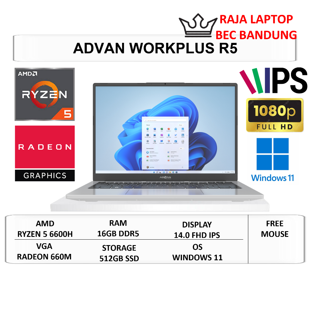 Jual Laptop Advan Workplus R5 Amd Ryen 5 6600H Ram 16GB DDR5 SSD 512GB ...