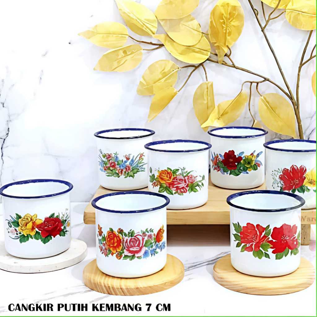 Jual (12pcs) Cangkir Seng KEMBANG/POLOS WARNA PUTIH KUNING HIJAU LURIK ...