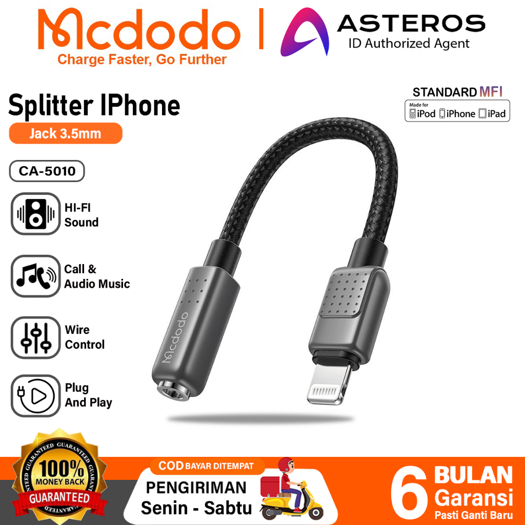 Jual MCDODO Converter Splitter For iPhone Lightning To Jack 3.5mm Open ...