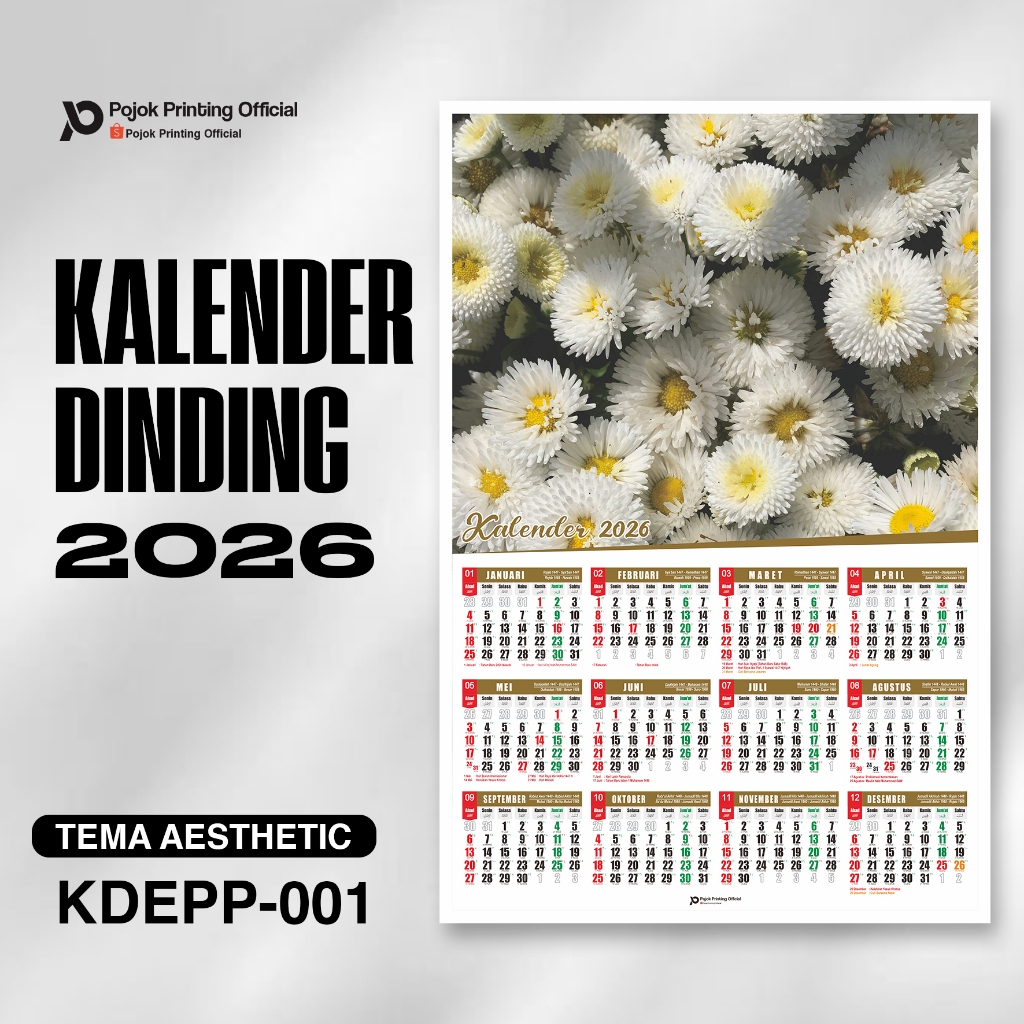 Jual Kalender Dinding 2026 Custom 12 Bulan Estetik A3+ | Kalender ...