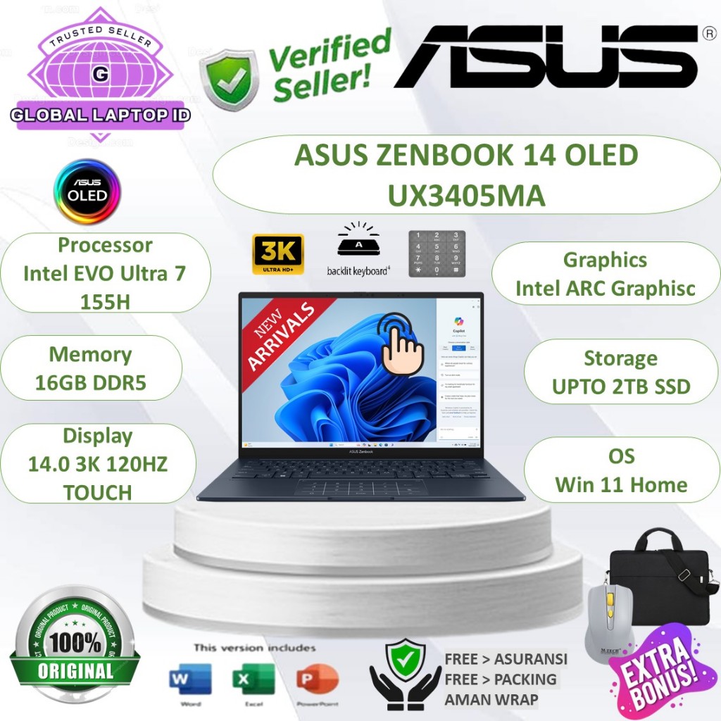 Jual ASUS ZENBOOK 14 OLED UX3405MA Intel Evo Ultra 7 155H 16GB DDR5 2TB ...