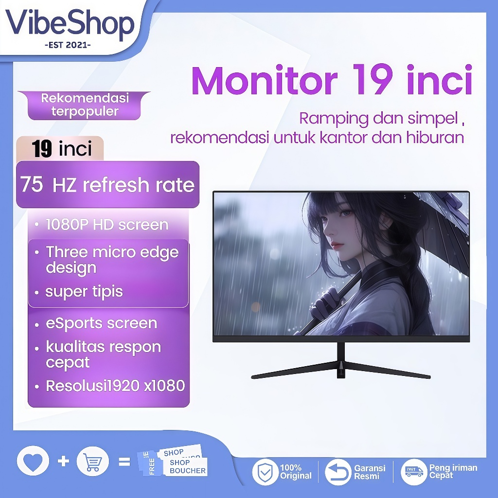 Jual Monitor 19 Inci IPS 75HZ HD+VGA Perbatasan yang sangat sempit ...