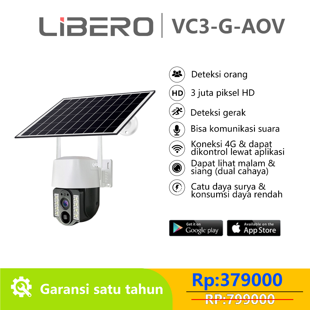 Jual LIBERO CCTV ---VC3-G-AOV Solar Tenaga Surya 8K 300W HD AI Deteksi ...