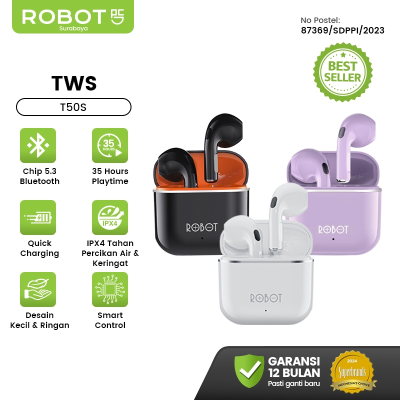 Jual ROBOT TWS Headset Bluetooth Wireless Earbud IPX4 Water Proof ...