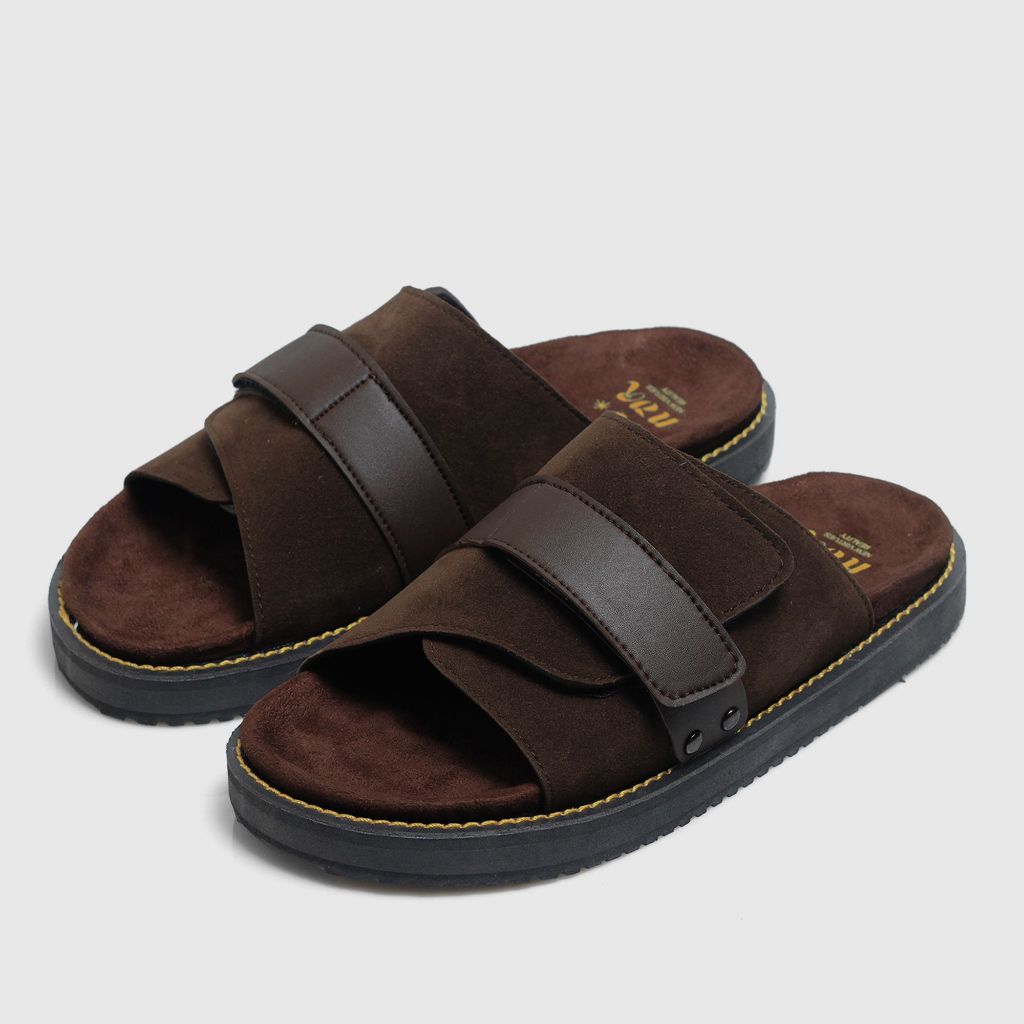 Jual Navara Footwear - Sandal Kulit Casual Pria Full Brown Sandal Slip ...