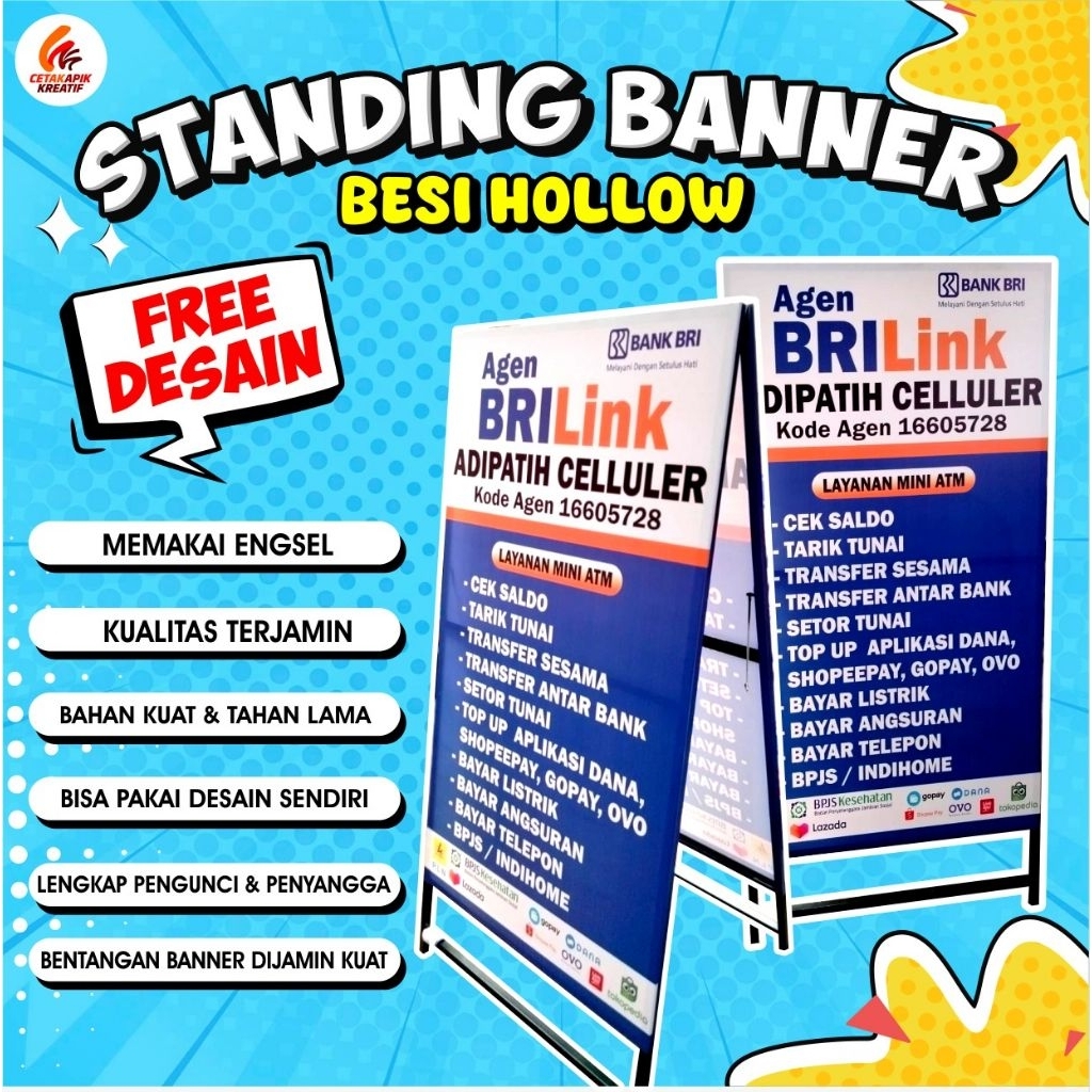 Jual ( Free Desain )Standing Banner Besi 2 Sisi Custom / Ukuran 60x120 ...