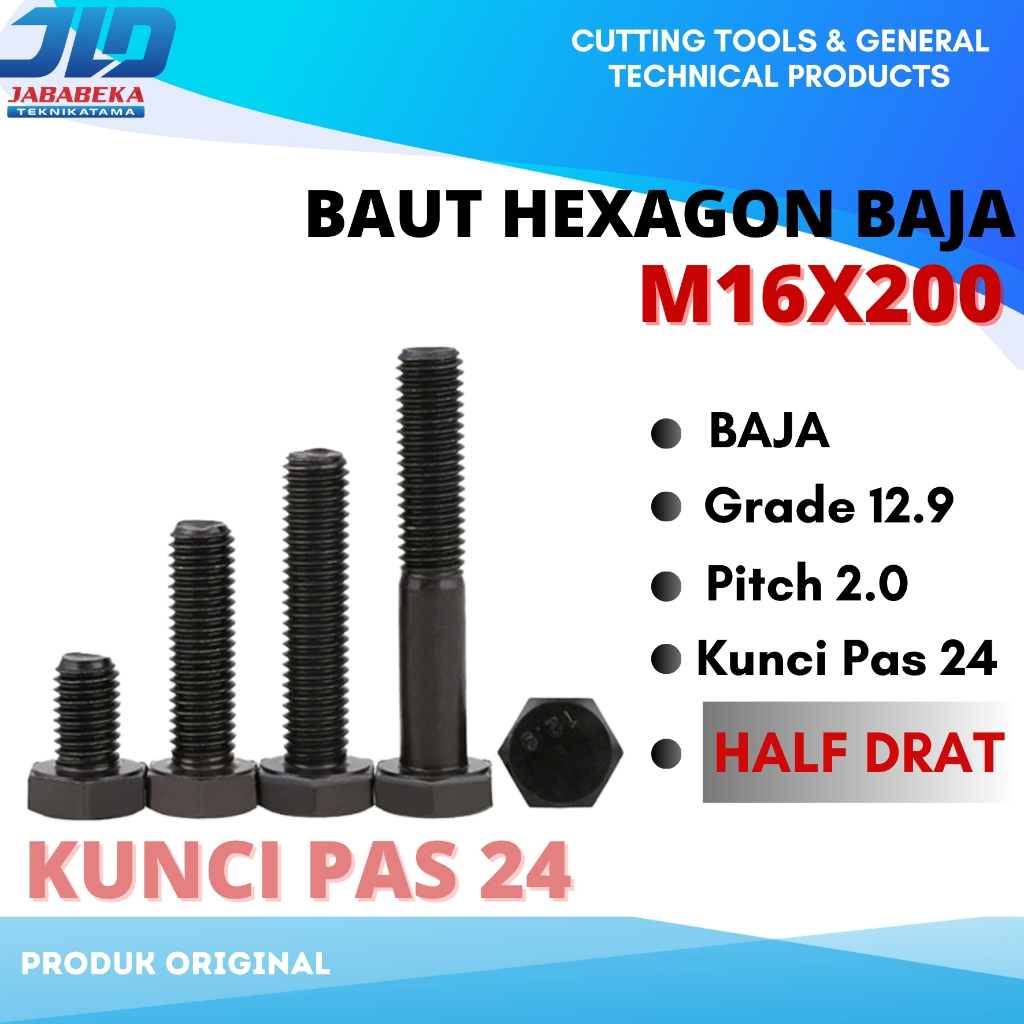 Jual Baut Hexagon 8.8 M16X200 Kunci 24 High Tensile Bolt HTB Baja 8.8 ...