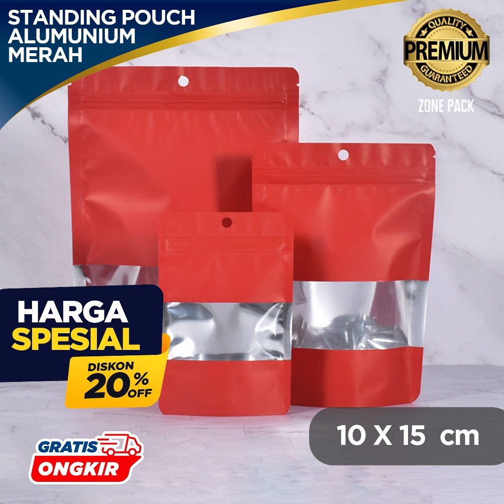 Jual Standing Pouch Alumunium Windows Warna Merah 10 x 15 I Kemasan ...