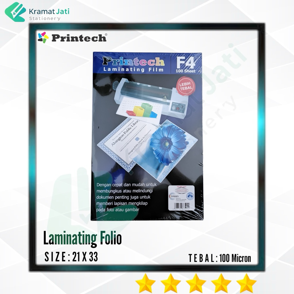 Jual PRINTECH Plastik Laminating Folio/F4 100Mic [1 Pack] | Shopee ...