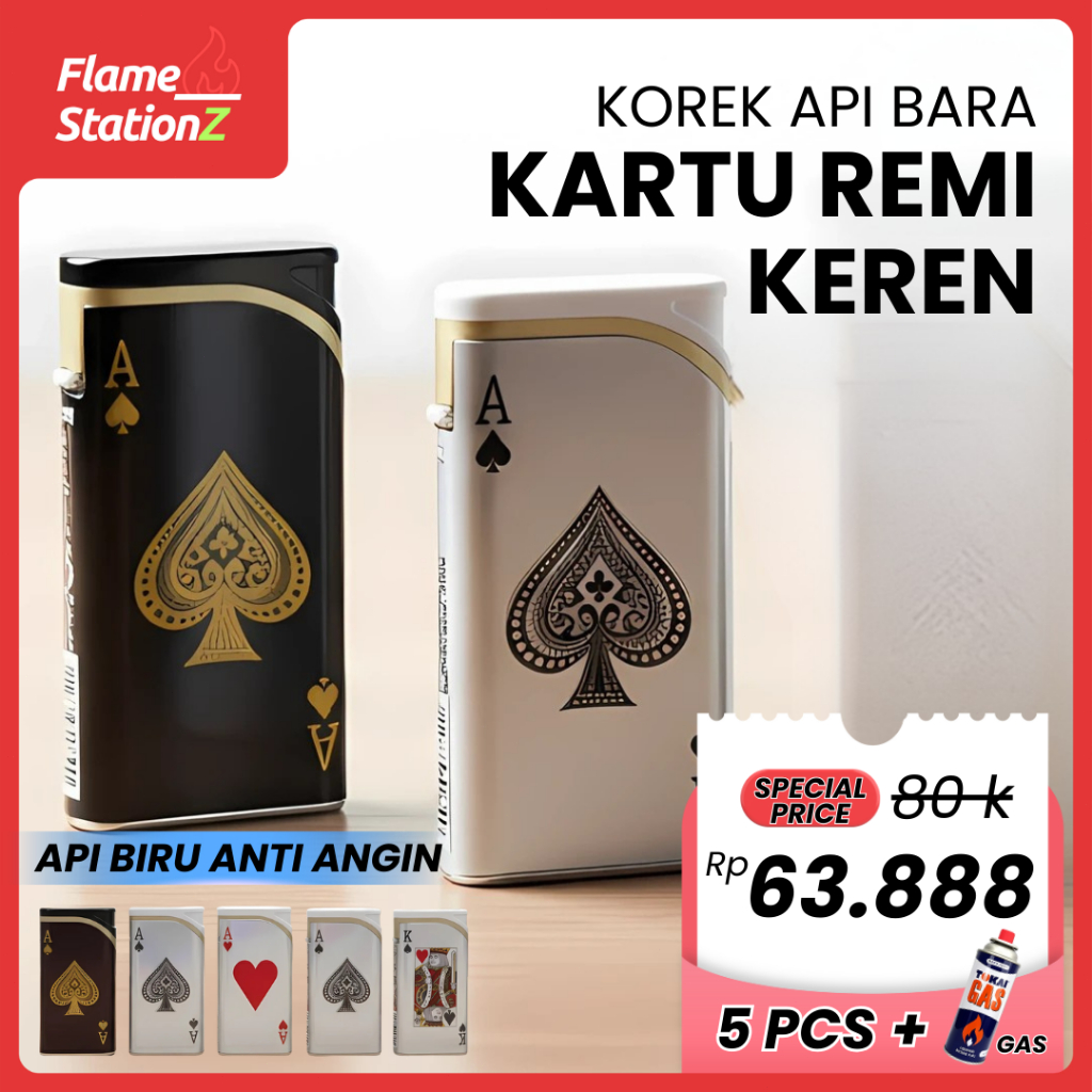 Jual Korek Api Bara Kartu Remi Bahan Besi Tahan Angin/Windproof Bisa ...