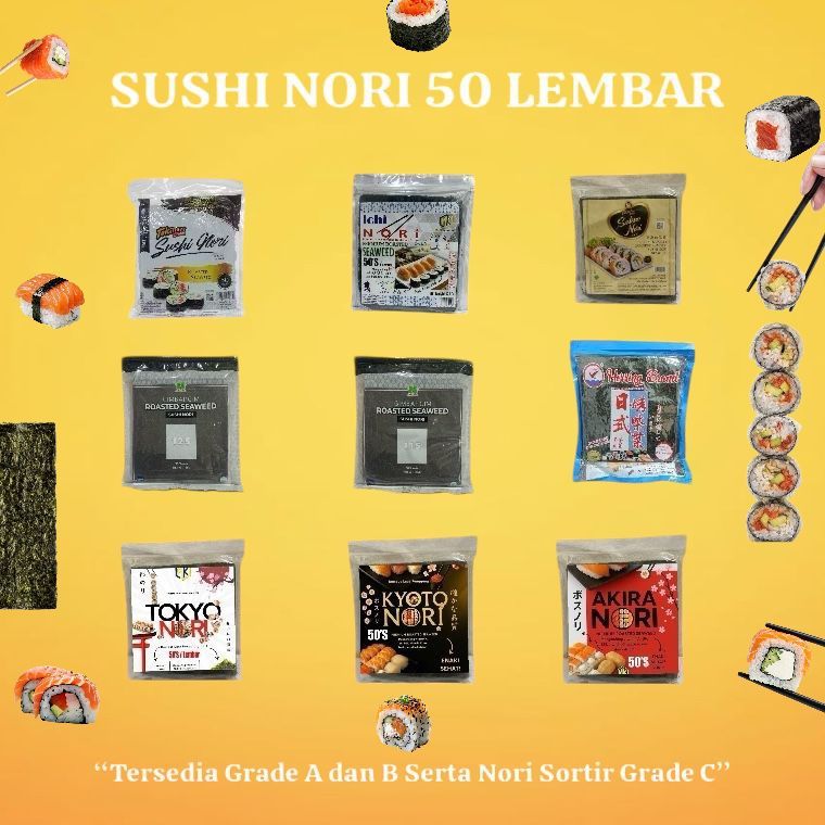 Jual NORI 50 LEMBAR YAKI SUSHI (HALAL) / NORI 50 SHEETS RUMPUT LAUT ...