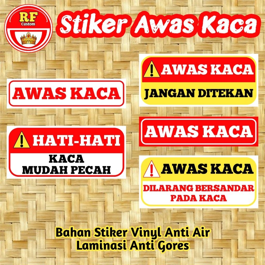 Jual Stiker AWAS KACA Vinyl Anti Air + Laminasi - Sticker Awas Kaca ...