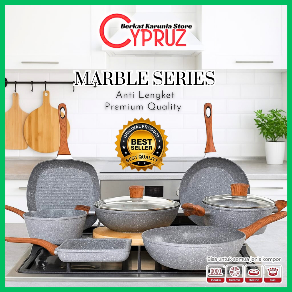 Jual Cypruz Cookware Marble Panci Wajan Anti Lengket Terbaik Kompatibel ...
