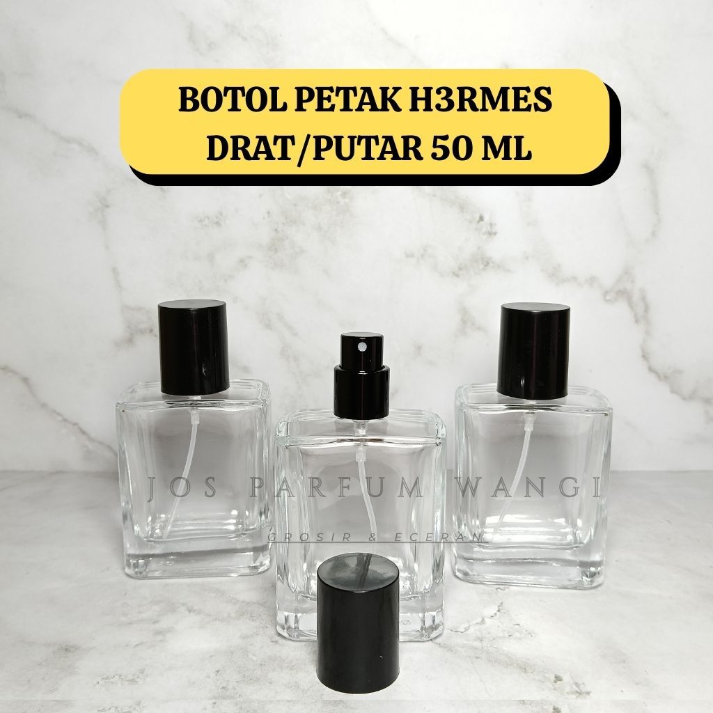 Jual [ 1 KARTON ] Botol Parfum Petak Kotak 50 ML Trans Tutup Black ...