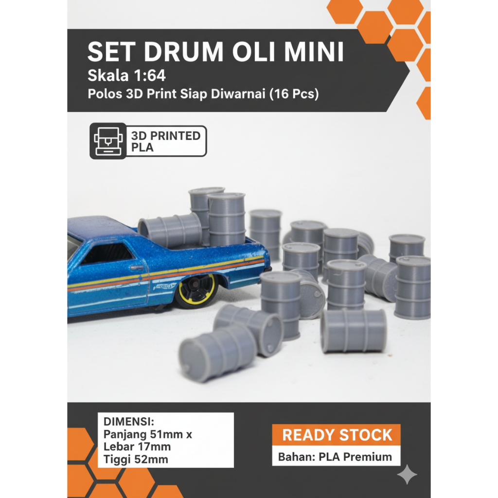 Jual Set Drum Oli Mini Skala 1:64 – Polos 3D Print Siap Diwarnai (16 ...