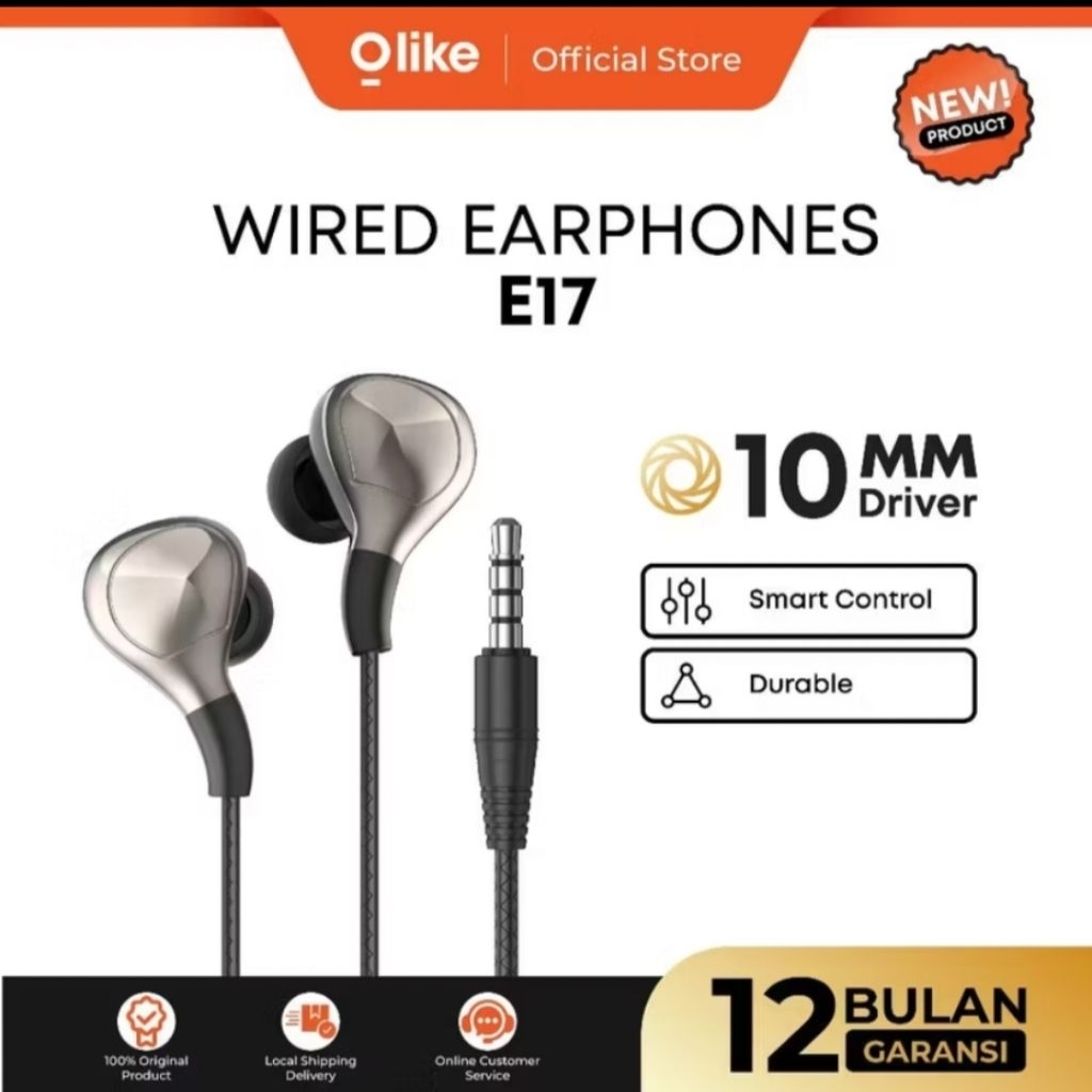 Jual OLIKE E17 Wired Earphone Jack 3.5mm 10mm Driver Headseat Olike HD ...