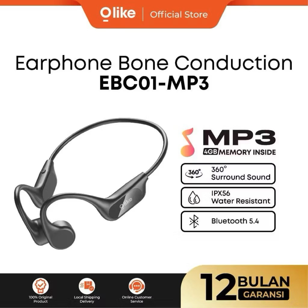 Jual OLIKE EBC01-Mp3 Earphone Bone Conduction Bluetooth 5.4 12H ...