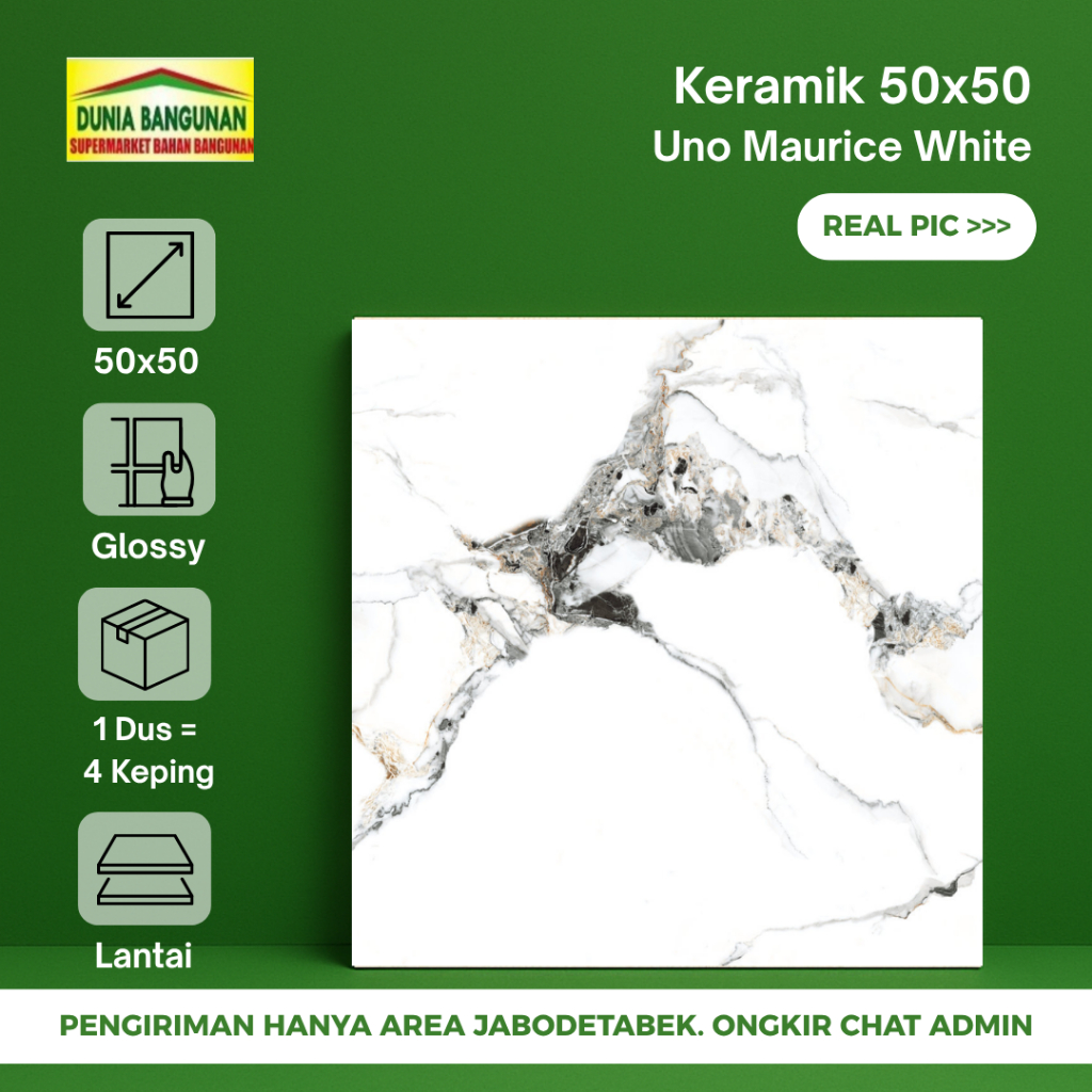 Jual Keramik Lantai Cutting Glossy Calacatta UNO Maurice White 50x50 ...