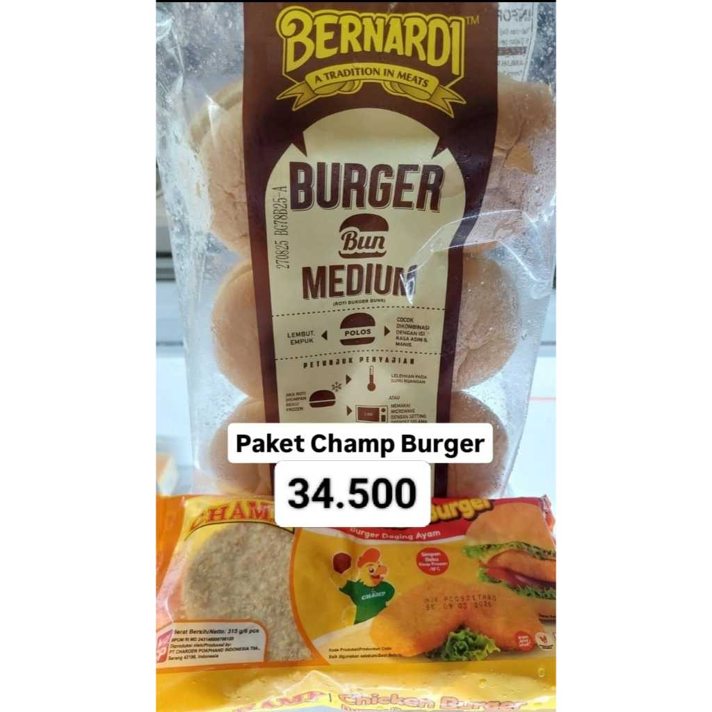 Jual Paket Champ Burger (Champ Burger + Roti Bun Bernardi) | Shopee ...